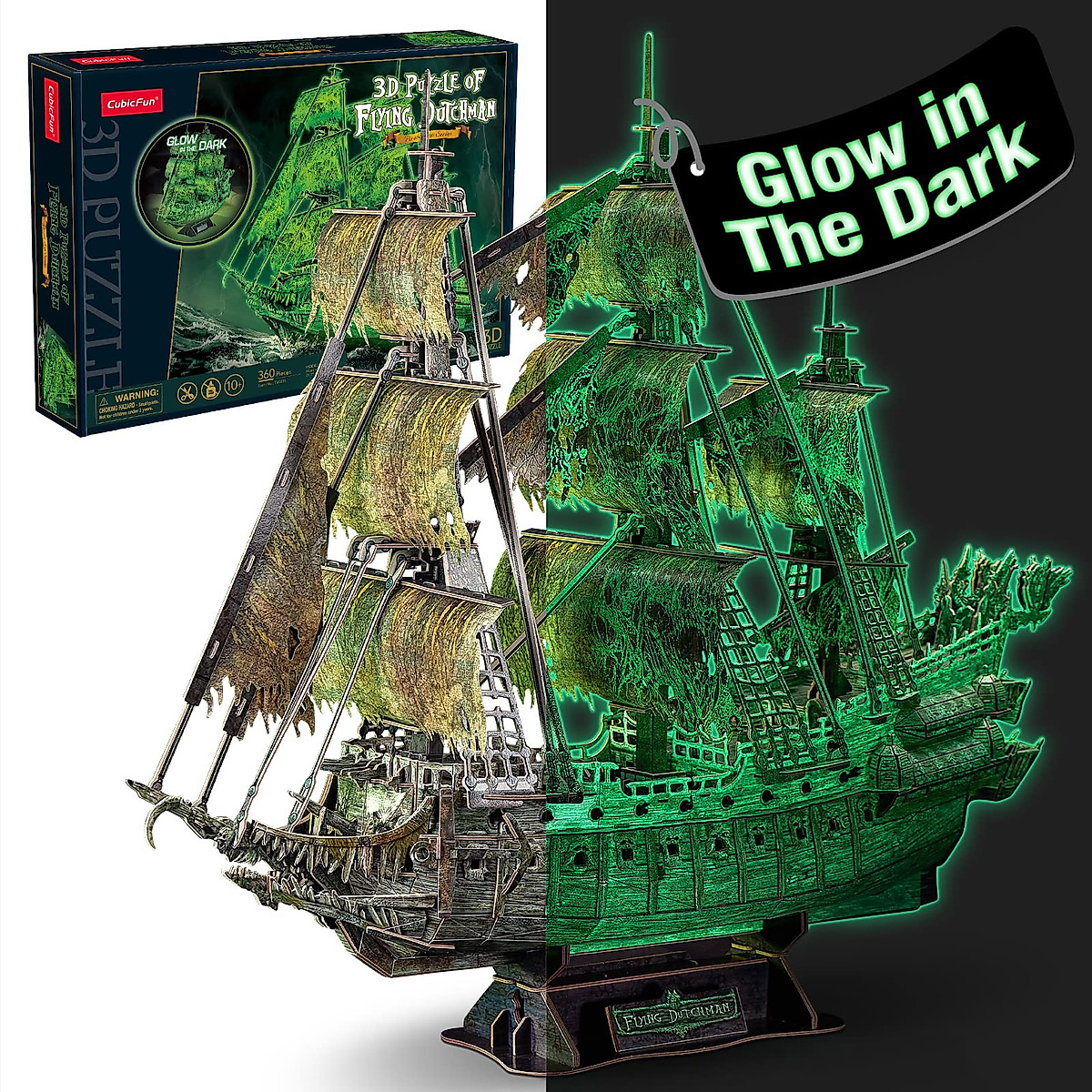 CubicFun 3D Jigsaw Puzzles Dutch Ship Model Flying Luminous Haunted Pirate Ship DIY for Adults and Kids, Building Kits Office Decoration for Women and Men, 360 Pieces