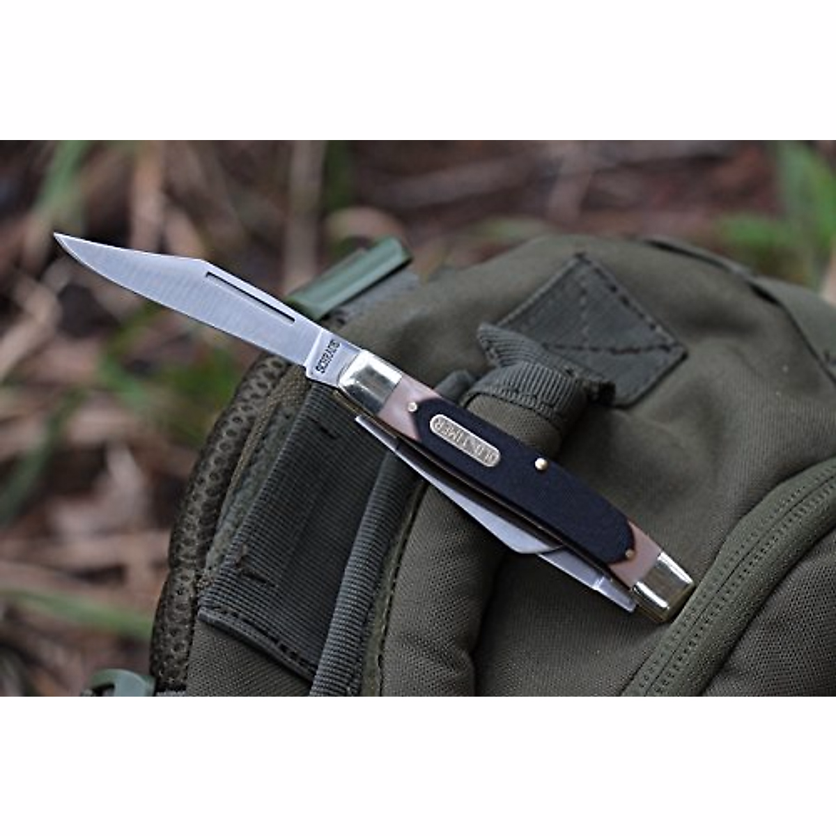 Old Timer 8OT Senior 6.9in S.S. Traditional Folding Knife with 3in Clip Point, Sheepsfoot, Spey Blade and Sawcut Handle for Outdoor, Hunting, Camping and EDC
