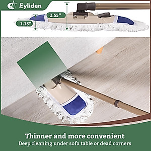 Eyliden Dust Mop with 2 Reusable Washable Pads - One Touch Replacement, Height Adjustable Handle, Wet & Dry Mops for Floor Cleaning, Hardwood, Laminate, Tile Flooring Push Dust Broom