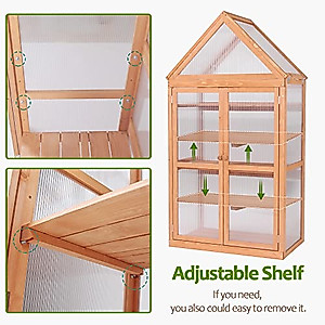 MCombo Greenhouse Cold Frame Wooden Garden Raised Flower Planter Shelf with Hard Translucent PC Protection, 0800 (Orange)