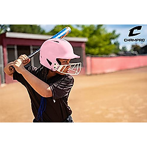 Champro Rise Pro Girls Softball Batting Helmet with Face Guard - Girls Softball Helmets - Bio Fresh/DRI-Gear Moisture Wicking Pad Liner - Pink, Senior