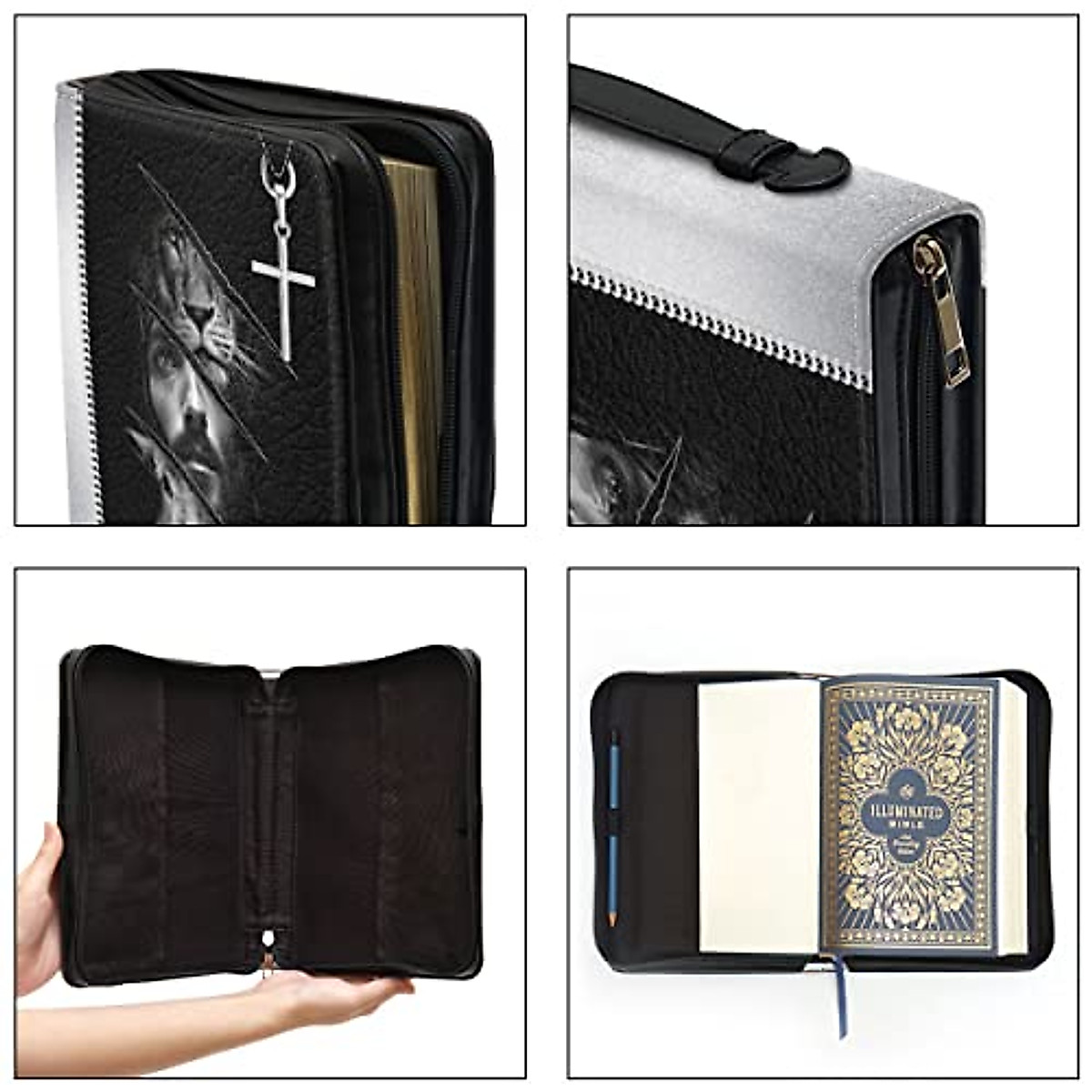 Jesuspirit Personalized Zippered Leather Bible Cover Xlarge Size - Lion & Lamb Customized Bible Case With Handle - I Can Do All Things Through Christ - Philippians 4:13 - Gift For Worship Members, BFF
