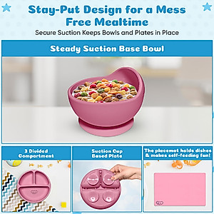 Eight4you Silicone Baby Feeding Set - Durable & Resistant Baby Feeding Set, Dishwasher Safe, Oven & Microwave Safe, food grade silicone material (pink)