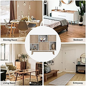 Cozy Castle 6-Cube Bookcase with Doors, Free Standing Sideboard Buffet Storage Cabinet, Mid Century Cabinet with Storage, 6 Cube Storage Organizer for Living Room, Bedroom, Hallway, White and Oak