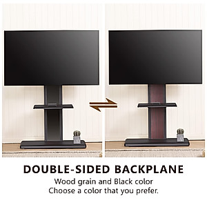 FITUEYES Universal Floor TV Stand with Swivel Height Adjustable Mount for 32 43 50 55 65 75 inch TVs, Mid Century Modern Corner TV Stand with Flexible Shelf for Living Room Bedroom (Black & Walnut)