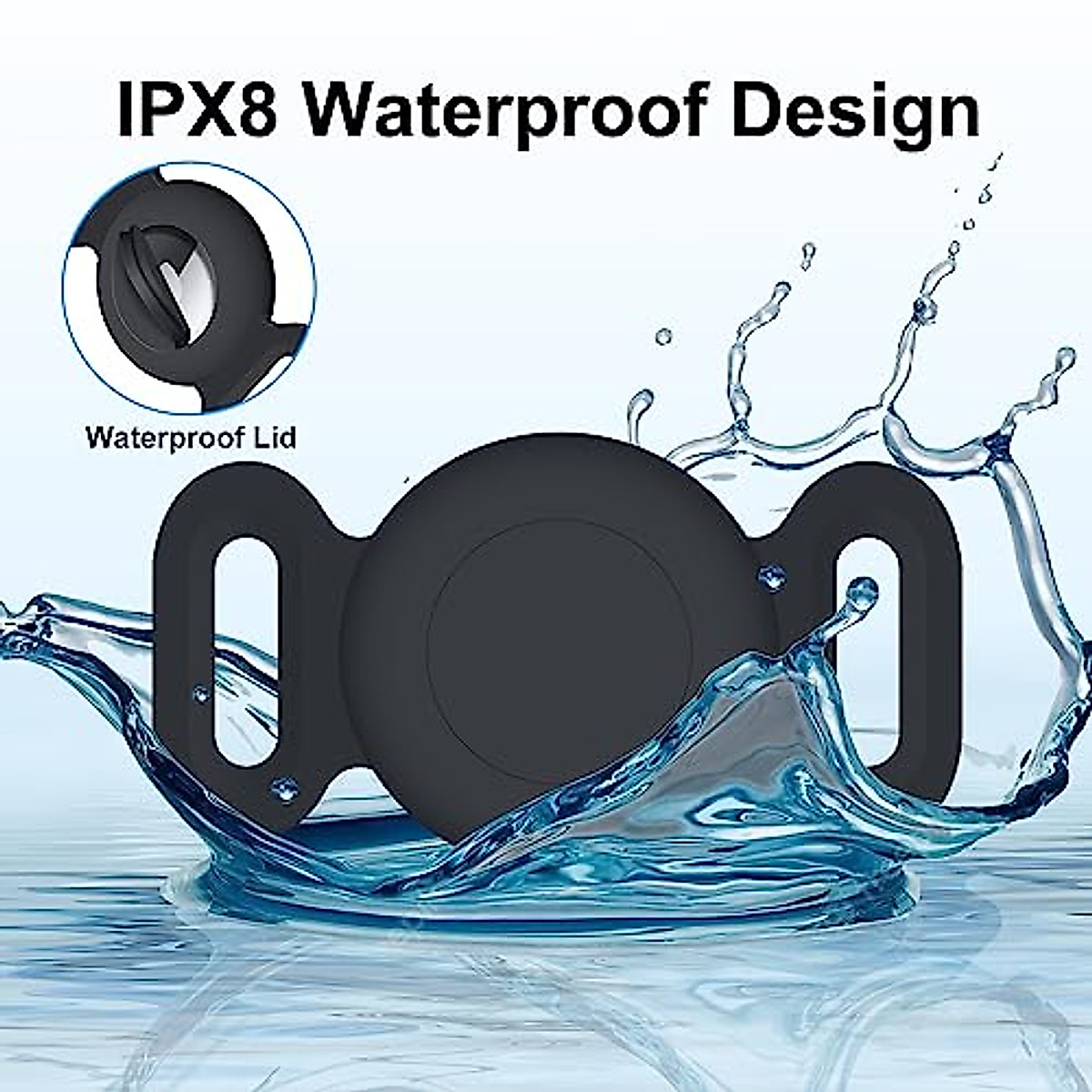 SZJCLTD Waterproof Airtag Dog Collar Holder (2 Pack), Protective Anti-Lost Airtag Case for GPS Dog Tracker, Silicone Airtag Cat Collar Dog Airtag Holder for Pets(Black/Black)