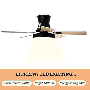 Avatar Controls Smart 50 inch Ceiling Fans Indoor with Light Remote Works with Alexa Google Voice, APP and Remote Control for Bedroom, 6 Speeds Reversible DC Motor, 1800LM LED Kit, 5 Wooden Blades