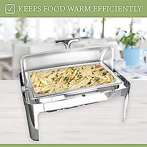 Deluxe Chafer Dish -8-quart capacity Full-Size S/S rectangular Includes Food Pan, Water Pan and Fuel Holders shiny silver, keeps food warm in catered events (8-Qt with Full Size Pan) CHEFQ