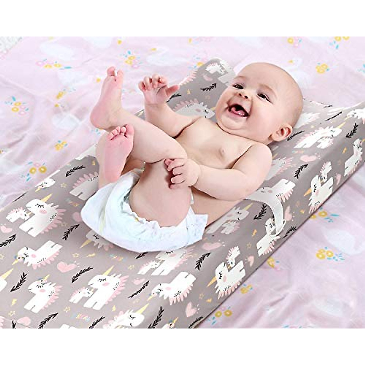 Jersey Knit Ultra Soft Change Pad Cover Set-Cradle Sheet Change Table Sheets for Girls,Fit 32"/34"x 16" Pad, Comfortable Cozy 2 Pack, Unicorn Pink