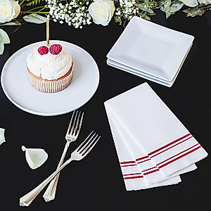Fanxyware Shiny Red on White Disposable Dinner Napkins, Feels Like Linen, Soft Fluff Pulp Paper - 50 Pack, 8.5" x 4" - Style Name: Parallel Shine