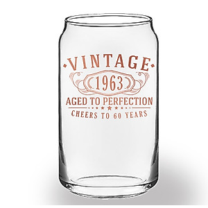 Vintage 1963 Rose Gold Printed 16oz Can Coffee Drinking Glass Cup – Happy 60th Birthday Gifts Women Men, Cheers to 60 Years, Turning 60 Decoration Decor, Anniversary Bday Party Favors, Gift Ideas 1.0