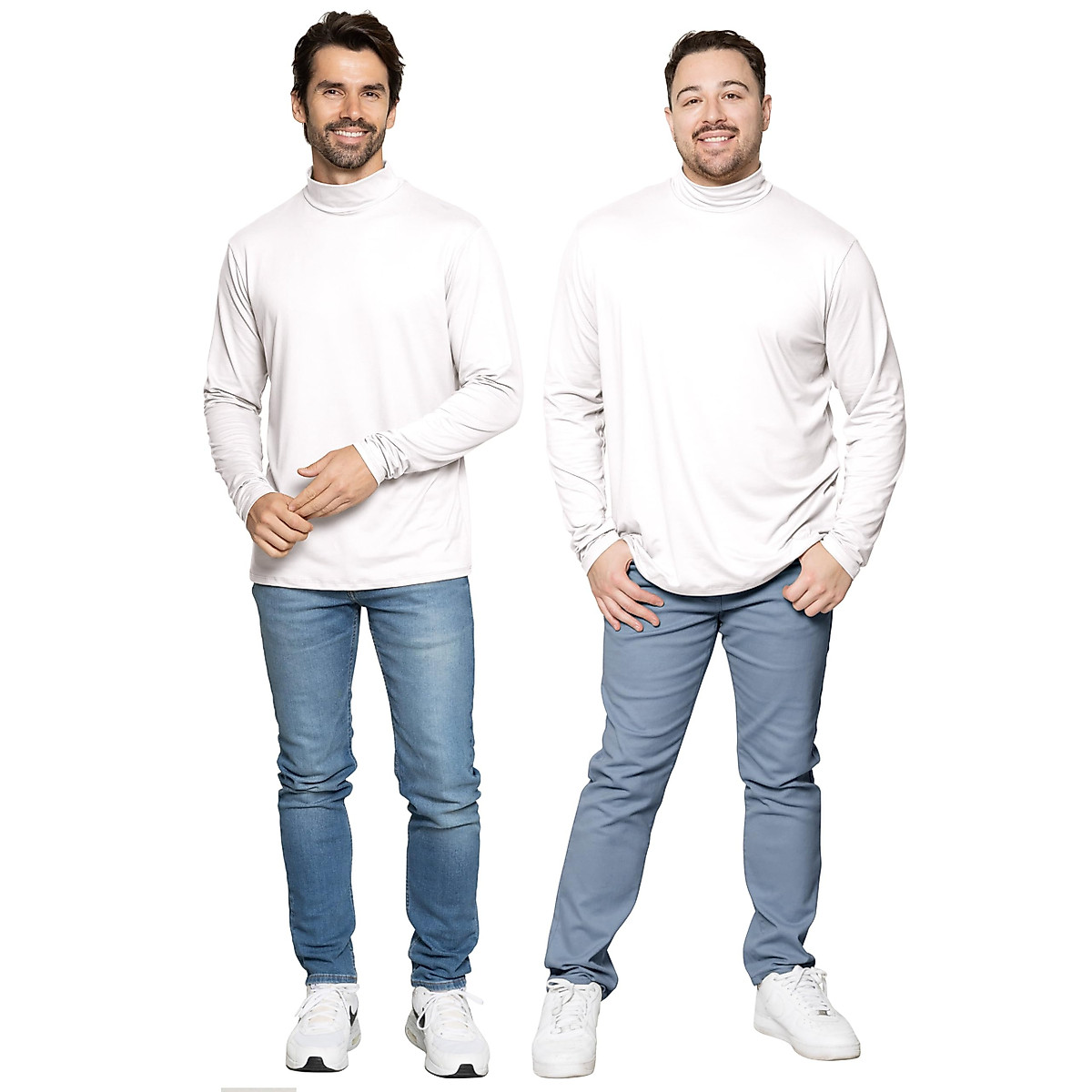 STRETCH IS COMFORT Men's Long Sleeve Mock Neck Turtleneck White Small