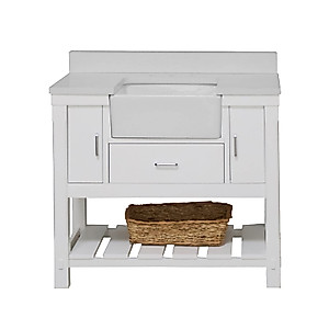 Charlotte 42-inch Farmhouse Bathroom Vanity (Quartz/White): Includes White Cabinet with Stunning Quartz Countertop and White Ceramic Apron Sink