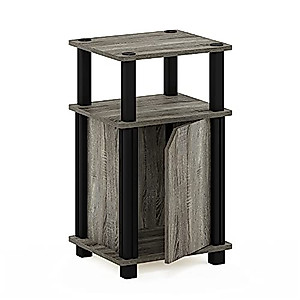 Furinno Brahms 3-Tier End Side Sofa Table/Nighstand with Door, 1-Pack, French Oak/Black