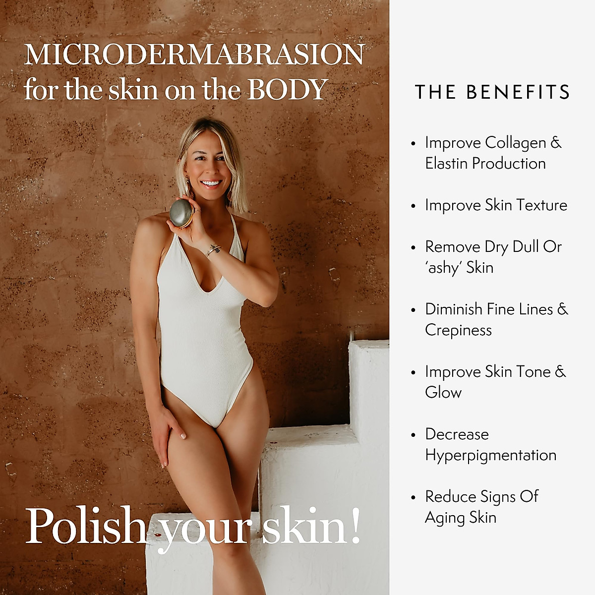 Luxene Beauty Firmaglow Body Microdermabrasion Device - Home Skin Care Tool for Anti-Aging, Skin Tightening, and Exfoliation - Diamond Surface - Spa Quality - All Skin Types