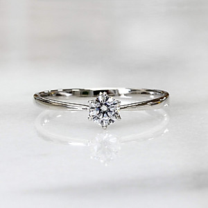 DoubleAccent Solid 14K White Gold Wedding Ring Tiny Small Round CZ Stone 0.25 Carat Classic Solitaire Engagement Ring (Size 5 to 9), 5