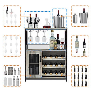 GAOMON Wine Bar Rack Cabinet with Detachable Wine Rack, Bar Cabinet with Glass Holder, Small Sideboard and Buffet Cabinet with Mesh Door (Grey)