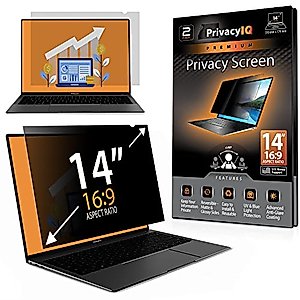 Privacy IQ 14" Inch (1 Pack) Laptop Privacy Screen-Filter for 16:9 Widescreen Display; 60 Degree Privacy, Advanced Anti-Glare, UV Light Reduction & Blue Light Filter