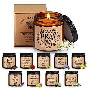 10 Jars Christian Religious Scented Candle Gift Women Set 3.5 oz Bulk Catholic Bible Verses Thank You Gift for Women Faith Friends Teacher Employee Motivational Inspirational Coworkers Gifts(Brown)