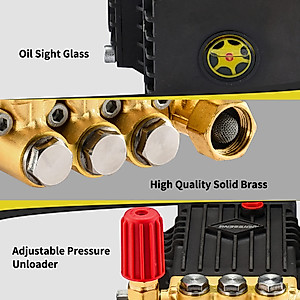 ANJIESENG 4000 PSI Pressure Washer Pump Horizontal Pressure Washer Triplex Plunger, 1'' Shaft 4.8 GPM Power Washer Pump Replacement for Most Gas Engine Power Washer with Easy Pressure Adjustment