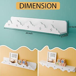 Sumbame Nursery Shelves for Wall Set of 2 - White Cloud Floating Bookshelf for Kids, 24 Inch Scalloped Picture Ledge Shelf, Display Shelf for Baby Bedroom, Nursery Decor, Baby Playroom, Toy Storage
