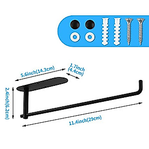 Hanging Paper Towel Holder Under Cabinet, Black Paper Towel Holder Wall Mount, Adhesive/Drilling Paper Towel Rack for Kitchen Towel Rolls Bathroom Wall, Black Toilet Paper Holder Stainless Steel