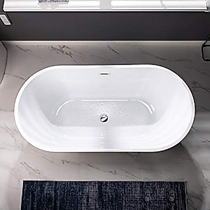 WOODBRIDGE 59" Acrylic Freestanding Bathtub Contemporary Soaking White Tub with Chrome Overflow and Drain，B0014-CH