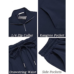 COOFANDY Men 2 Piece Workout Sweat Suit Casual Long Sleeve Gym Active Tracksuit Navy Blue