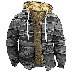 Mens Jacket Winter with Hood Fleece Lined Full Zip Graphic Coat Cold Weather Waterproof Vintage Jacket Novelty Sports Hoodies with Pocket 02 Gray Xl