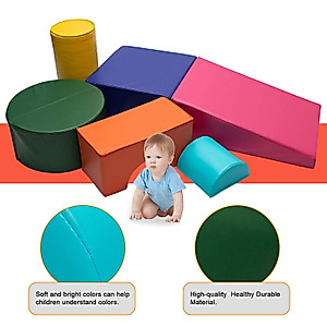 Crawl and Climb Foam Play Set, Colorful Fun Foam Play Set, 6 Piece Lightweight Interactive Set, Children’s Software Composite Toy for Indoor Active Play, Crawling, Climbing, Sliding (6PCS-COLORFUL)