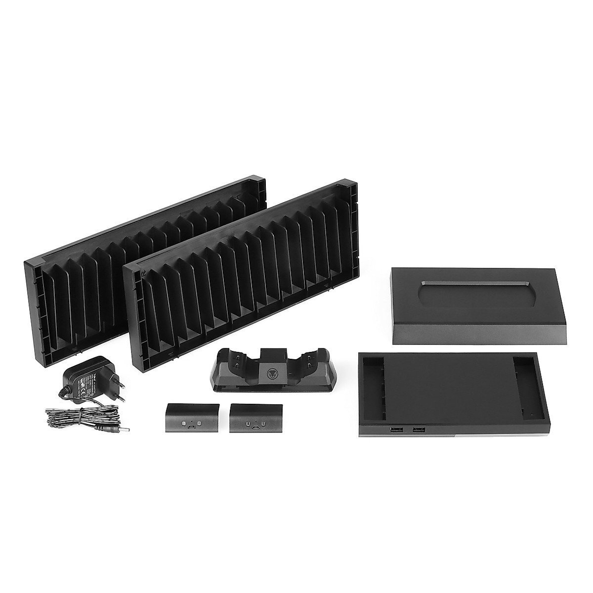 Snakebyte XBOX One Charge Tower Pro - Twin Docking Station with Games Tower for 15 Games, Charger and Battery Packs for 2 Controllers and 2 USB Ports / Gamepad for XBOX One USB Charging Station