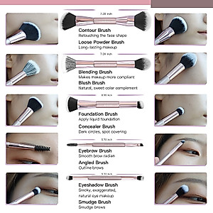 BEASOFEE Makeup Brushes, Duo End Synthetic Foundation Powder Concealers Eye Shadows Makeup Brush Set Foundation Powder 5pcs(Rose Gold)