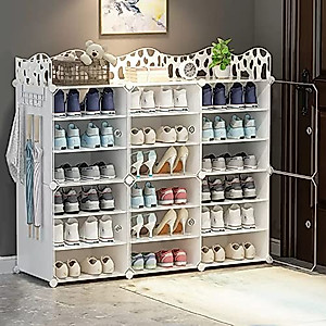Jomifin Shoe Rack Storage Cabinet with Doors, key Holders, Expandable Standing Rack, Portable Shoes Organizer, Storage 36-72 Pairs Shoes, Boots, Slippers (White)