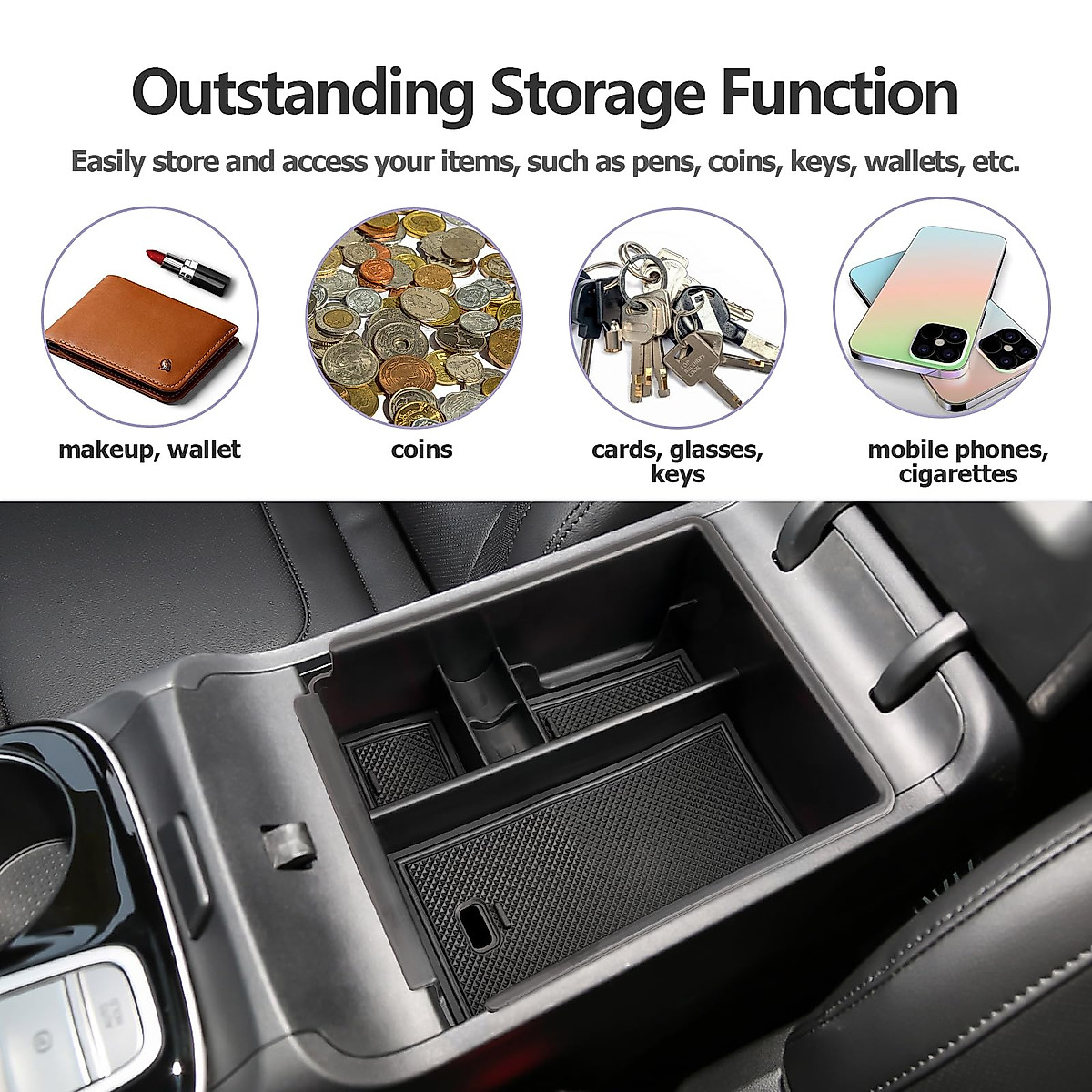 ZCLINKO 2022-2024 Hynudai Tucson Center Console Organizer, Black (Portable, Increases Available Space, Easy Installation Material)