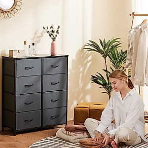 Sweetcrispy 8 Drawers Dresser for Bedroom, Kidsroom Furniture, Tall Chest Tower, Storage Organizer Units for Clothing, Closet, Fabric Bins, Wood Top, Steel Frame, Lightweight, Assemble Tools Include