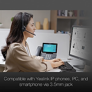 GTW Yealink UH36 Mono Teams Certified Wired Headset (USB Connect) , Connects to Deskphone, PC/Mac, Softphones - Works with Teams, Zoom, RingCentral, 8x8, Vonage, Microfiber Included