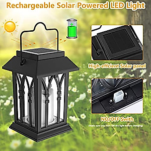 Gisanty Solar Hanging Lanterns Outdoor,2 Pack Black Flickering Candles Hanging Solar Lanterns IP44 Waterproof Lighting Decorative for Porch Table Patio