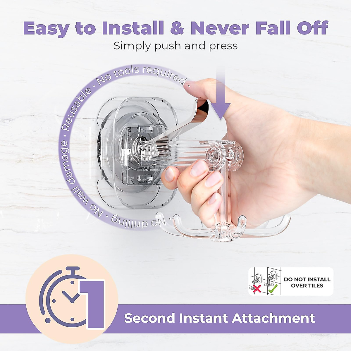 KATIKADDY Swivel Hook with Suction Cup, 6 Claws 360° Rotation, No Drilling Reusable Shower Hook for Bathroom, Wall Ceiling Mounted Bathroom Towel Hook Kitchen Living Room Stylish Clear