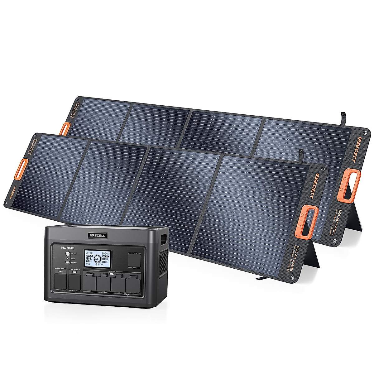 GRECELL Portable Power Station 2400W with 2*200W Foldable Solar Panel, 1843Wh LiFePO4 Solar Generator with 2 PD100W, 4 2400W AC Outlets, UPS Backup Battery for Home Emergency CPAP Outdoor Camping RV