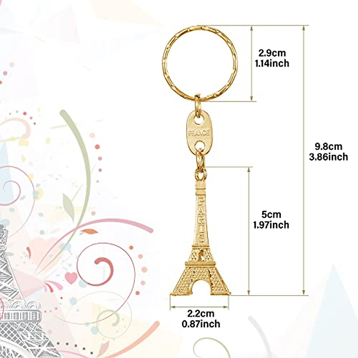 Inbagi 120 Pcs Eiffel Tower Keychain Retro French Souvenirs Paris Eiffel Tower Keyring for Home Jewelry Table Decor Gifts (Gold)