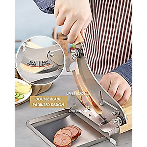 Moongiantgo Biltong Slicer Chinese Medicine Radiused Beef Jerky Cutter, 0-0.5” Adjustable Thickness, Wooden Base Herb Root Cutting Machine for Ginseng Antler Gastrodiae Maca Ganoderma