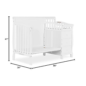 Dream On Me Jayden 4-in-1 Full Panel Mini Convertible Crib and Changer in White, Non-Toxic Finish, Made of Solid Pinewood, 3-Position Mattress Support System, Comes with 1'' Changing Pad