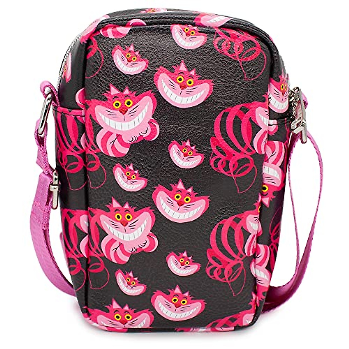 Buckle Down Disney Bag, Cross Body, Alice in Wonderland Cheshire Cat Pose and Face, Black, Vegan Leather
