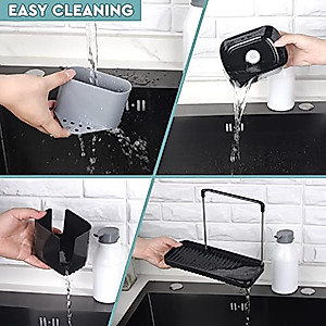 Bestseek Kitchen Soap Dispenser Set with Tray and Sponge Holder, Sink Caddy Organizer with Dishcloth Holder and Dish Brush Holder, for Kitchen Countertop Storage Organize - Practical Kitchen Gadgets