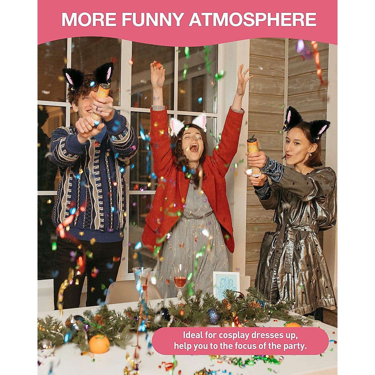 CEDAR BRIGHT Fox Cat Ears Anime Cosplay - Animal Wolf Headwear, Halloween Headband,Headpiece Costume Accessories with Bells