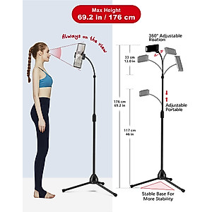 ONE TO FOUR Phone Tripod Stand, 69" Height Adjustable Gooseneck Tablet Floor Stand, Tall Stand with 360 Swivel, Extended iPad Stand Holder for All Mobile Phones, Tablet, iPhone, iPad (3.5-12.5in)