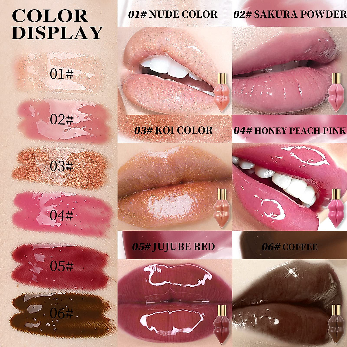 MIESCHER Lip Plumper Gloss Moisturize Hydrating Liquid Lipstick Smooth Wet n Wild Jelly Lip gloss Stick Honey Shine Lip Sexy Red Plumping Lip Best Clear Lip Plumper Balm Liquid Party Disco (Coffee)