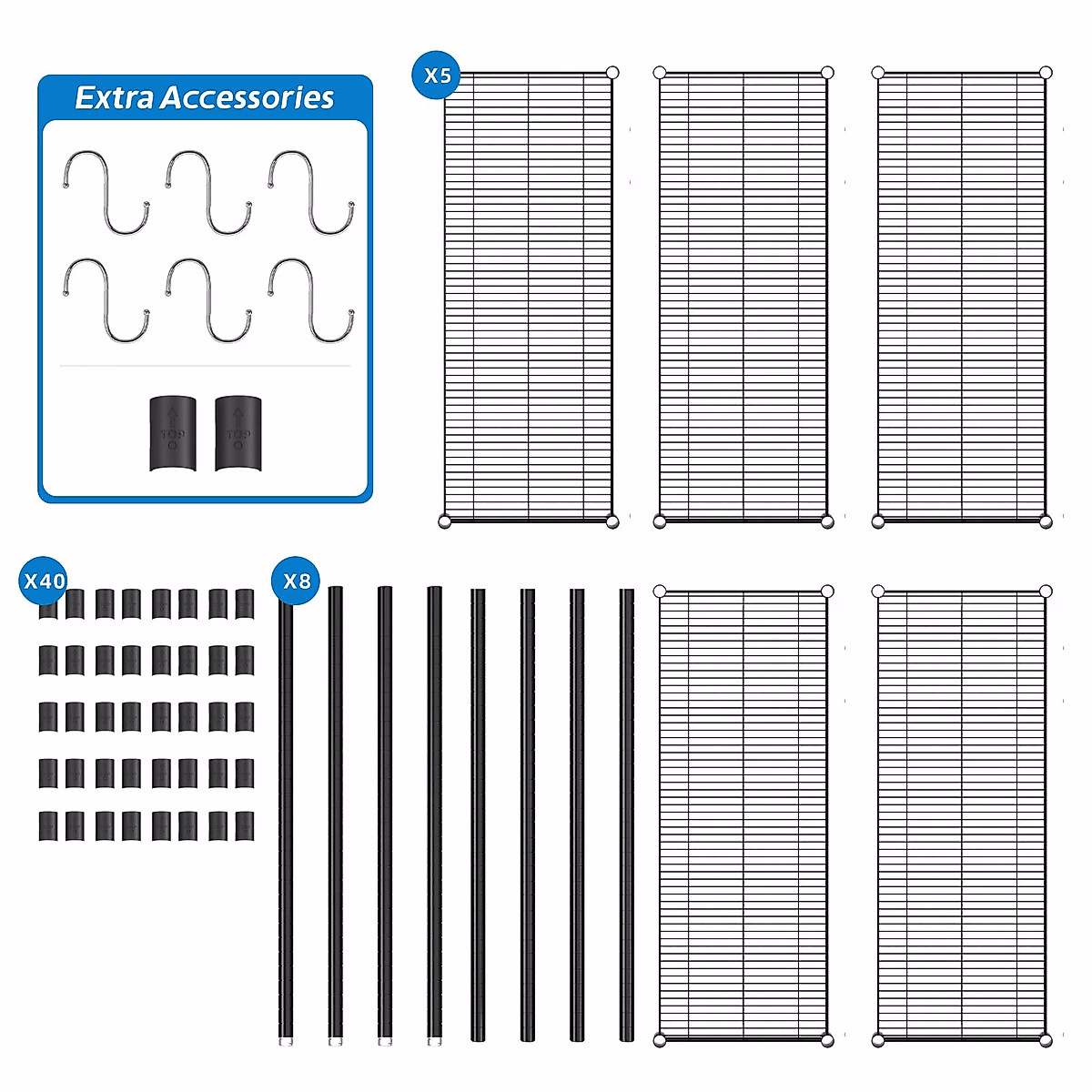 Guan River 5-Shelf Adjustable Metal Shelf Wire Shelving Unit Heavy Duty Storage Rack Display Shelf for Office,Kitchen,Bedroom,Bathroom,Laundry,Pantry Basement,Garage(Black,48" L x 18" W x 72" H)
