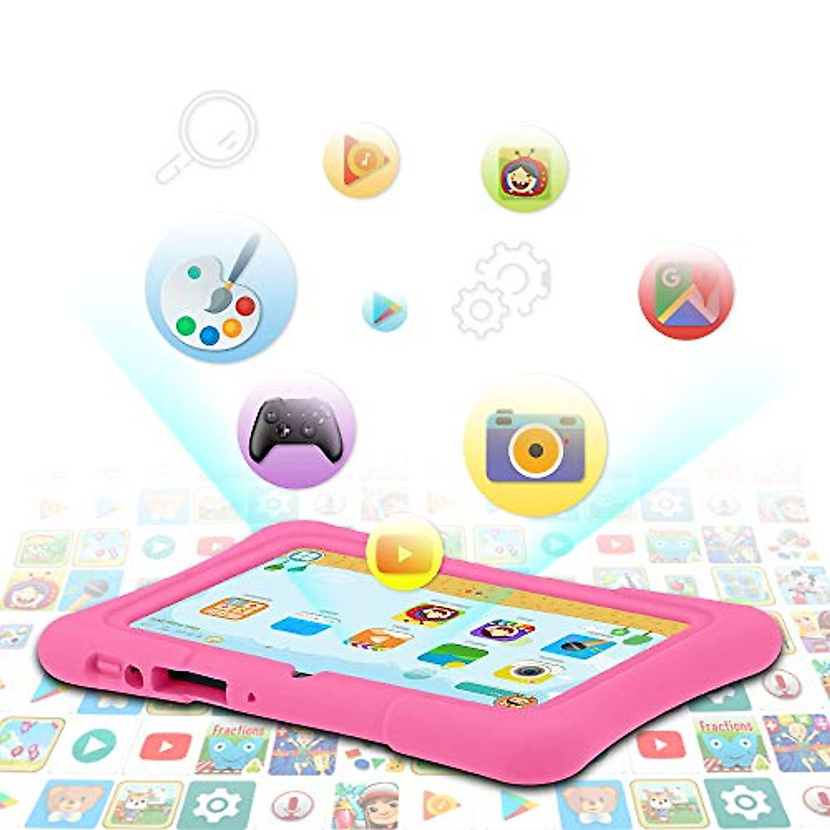 PRITOM 7 inch Kids Tablet, Quad Core Android 10, 32 GB ROM, WiFi, Bluetooth, Dual Camera, Educationl, Games, Parental Control, Kids Software Pre-Installed with Kids-Tablet Case (Light Pink)