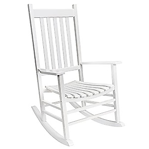 Rocking Chair-Wooden Frame Chair,Indoor & Outdoor Fade-Resistant Rocker with 350lbs Weight Capacity,All Weather Porch Rocker for Garden,Lawn,Balcony,Backyard and Patio Porch Rocker 1 White